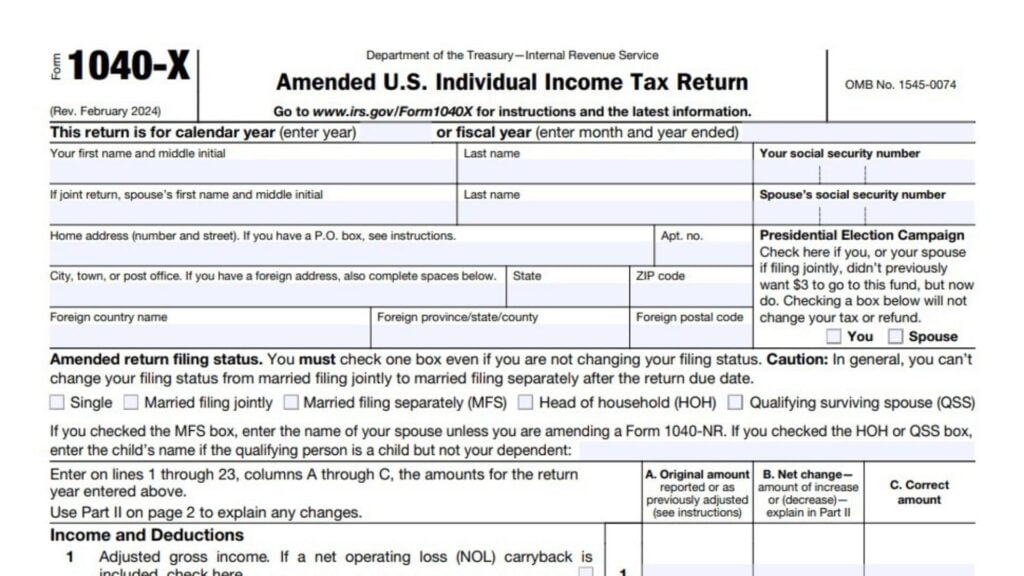 Form 1040-X Instructions 2025 - 2026