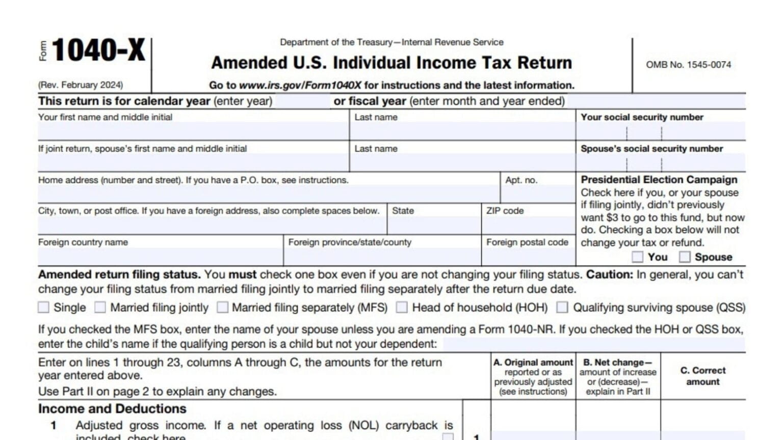 Form 1040-X Instructions 2025 - 2026