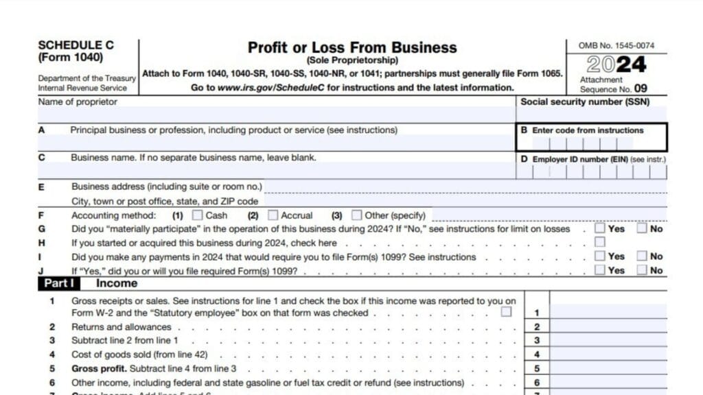 Schedule C Form 1040 Instructions 2025 2026