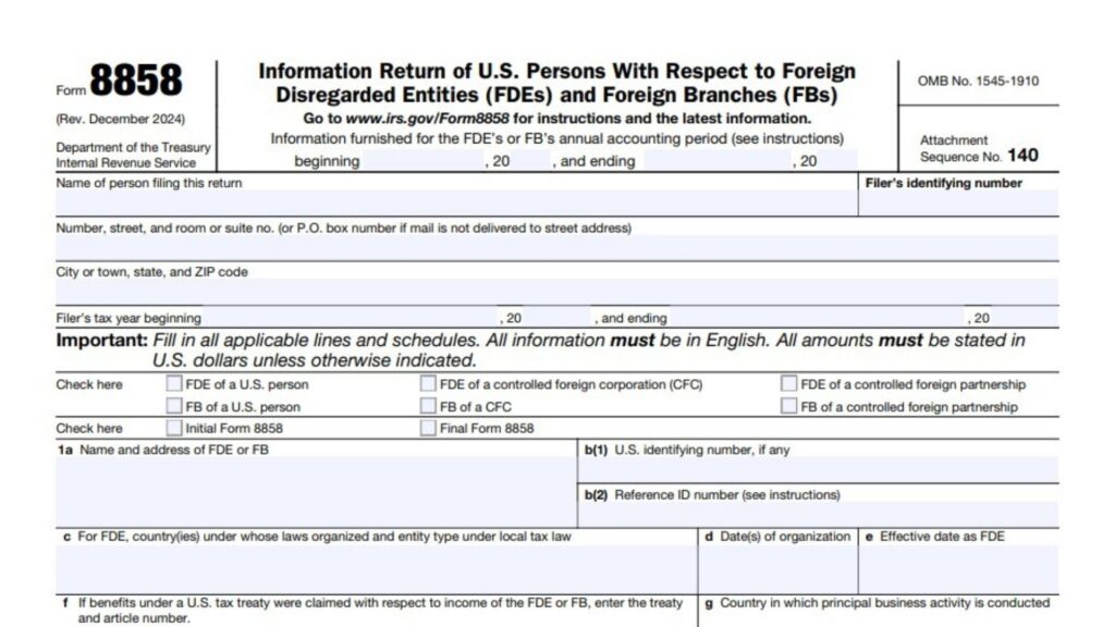 Form 8858 Instructions 2025 - 2026