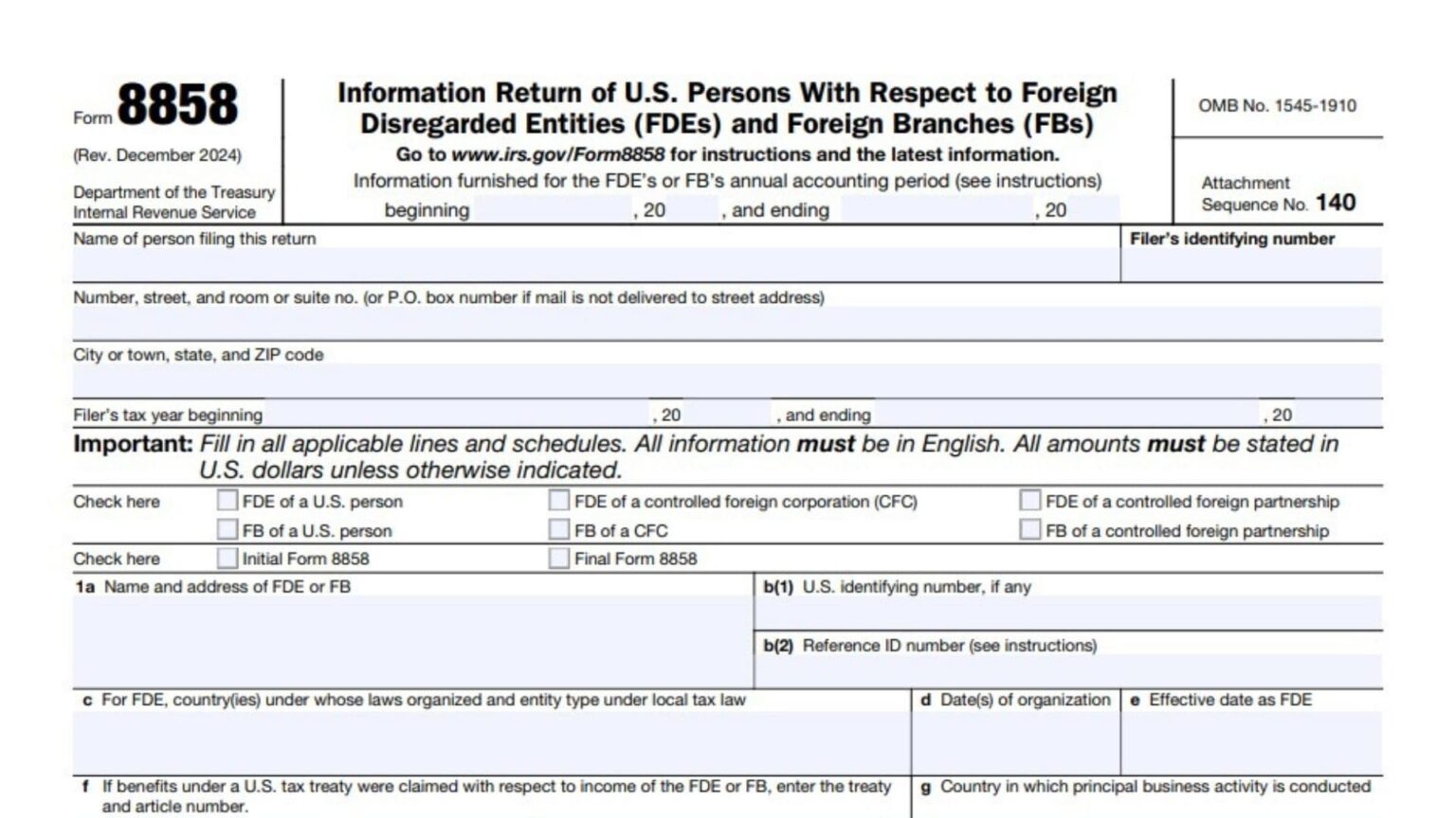 Form 8858 Instructions 2025 - 2026