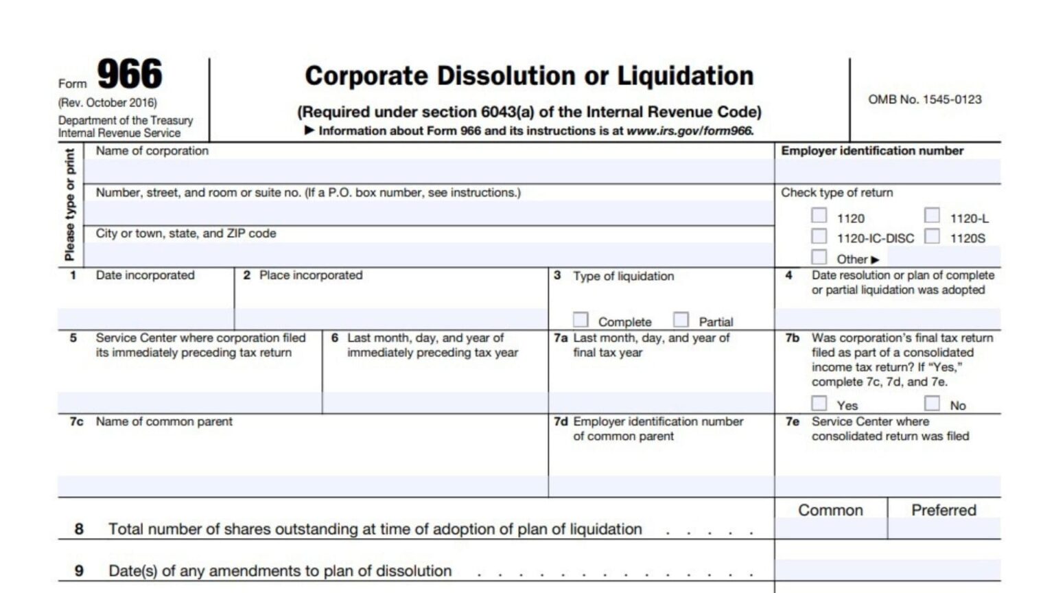 Form 966 Instructions 2025 - 2026