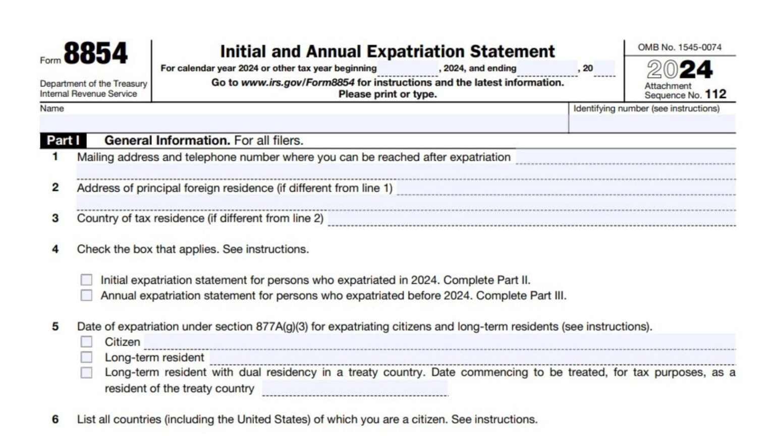Form 8854 Instructions 2025 - 2026