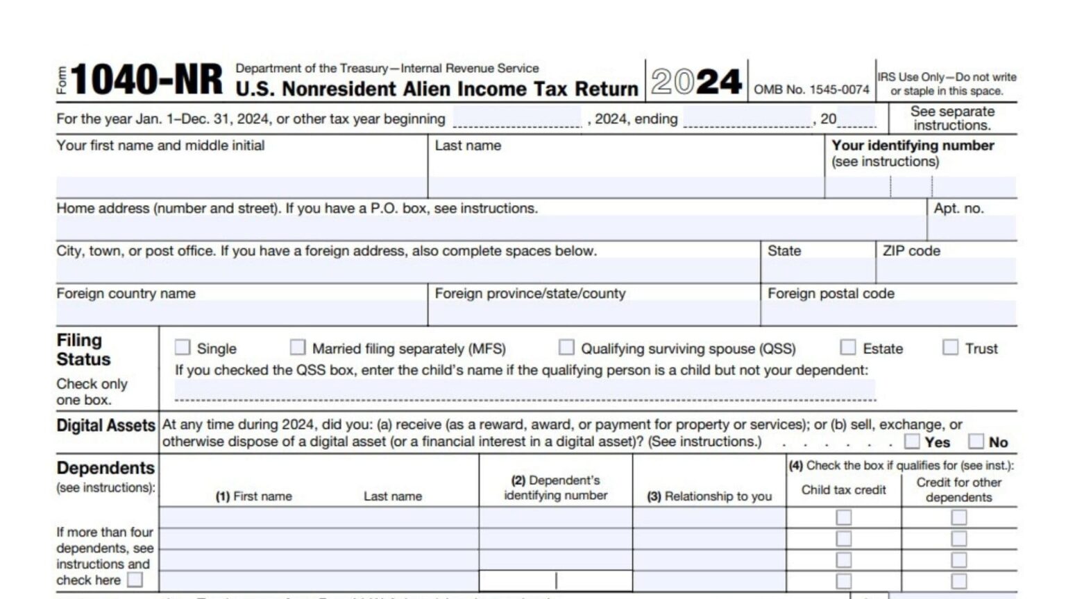Form 1040-NR Instructions 2024 - 2025