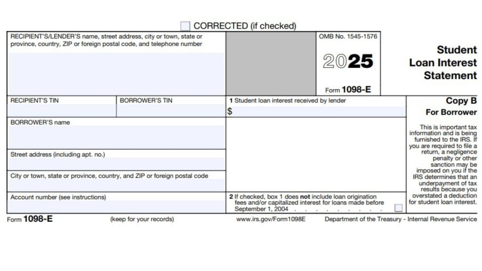 Form 1098-E Instructions 2025 - 2026