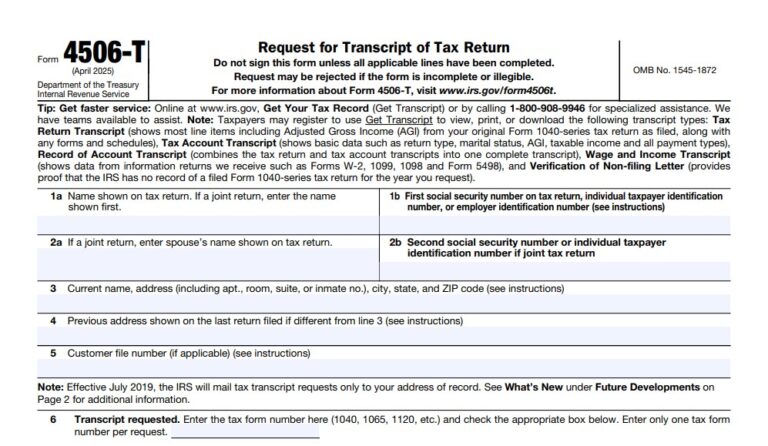 Form 4506-T Instructions 2025 - 2026