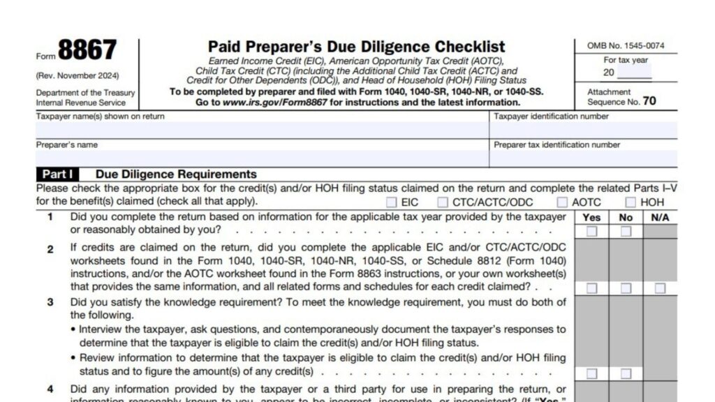 Form 8867 Instructions 2025 - 2026