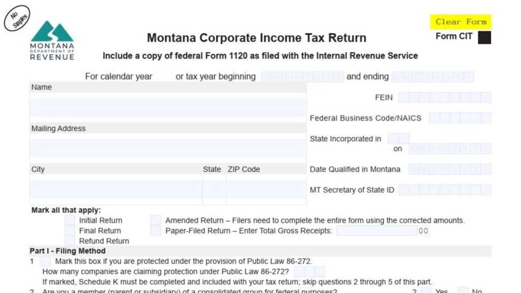 Montana Form CIT Instructions 2025 - 2026