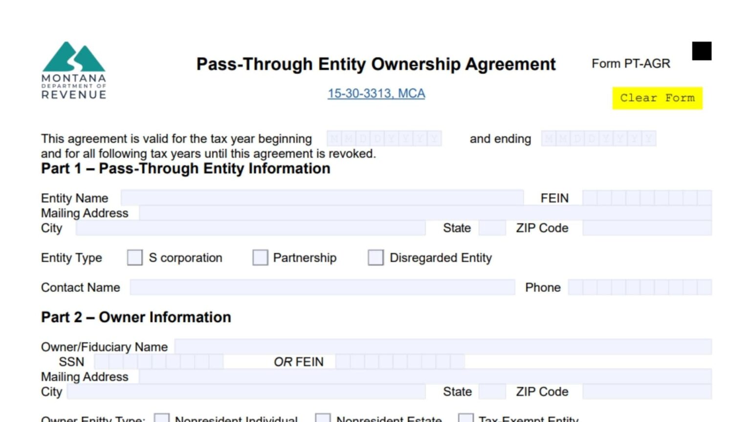 Montana Form PT-AGR Instructions 2025 - 2026