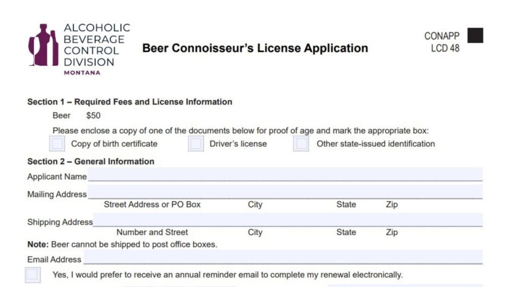 Montana Beer Connoisseurs License Application Form Instructions 2025 - 2026