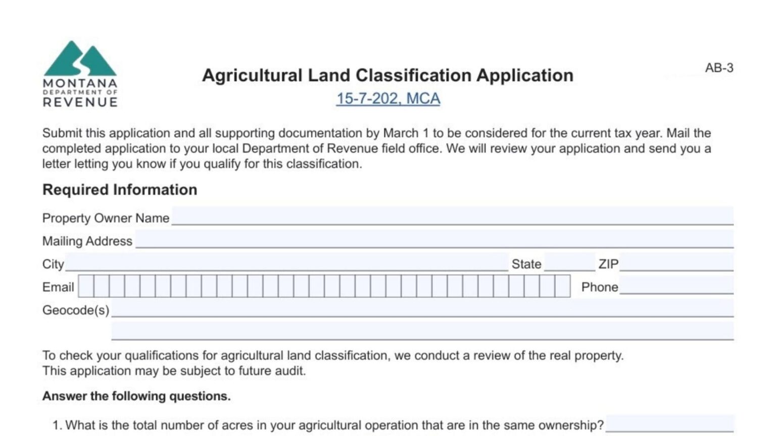 Montana Form AB-3 Instructions 2025 - 2026