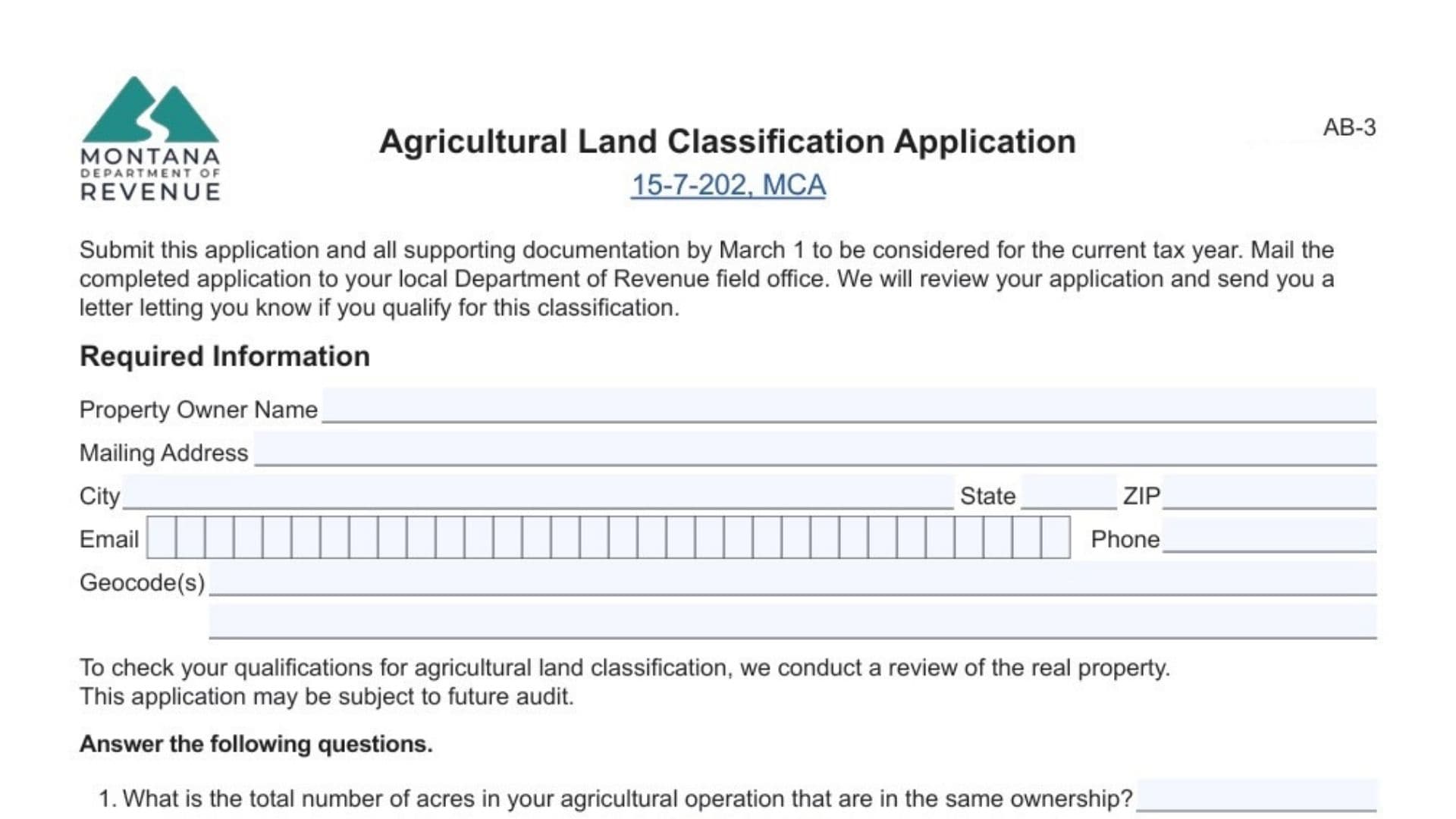 Montana Form AB-3 Instructions 2025 - 2026