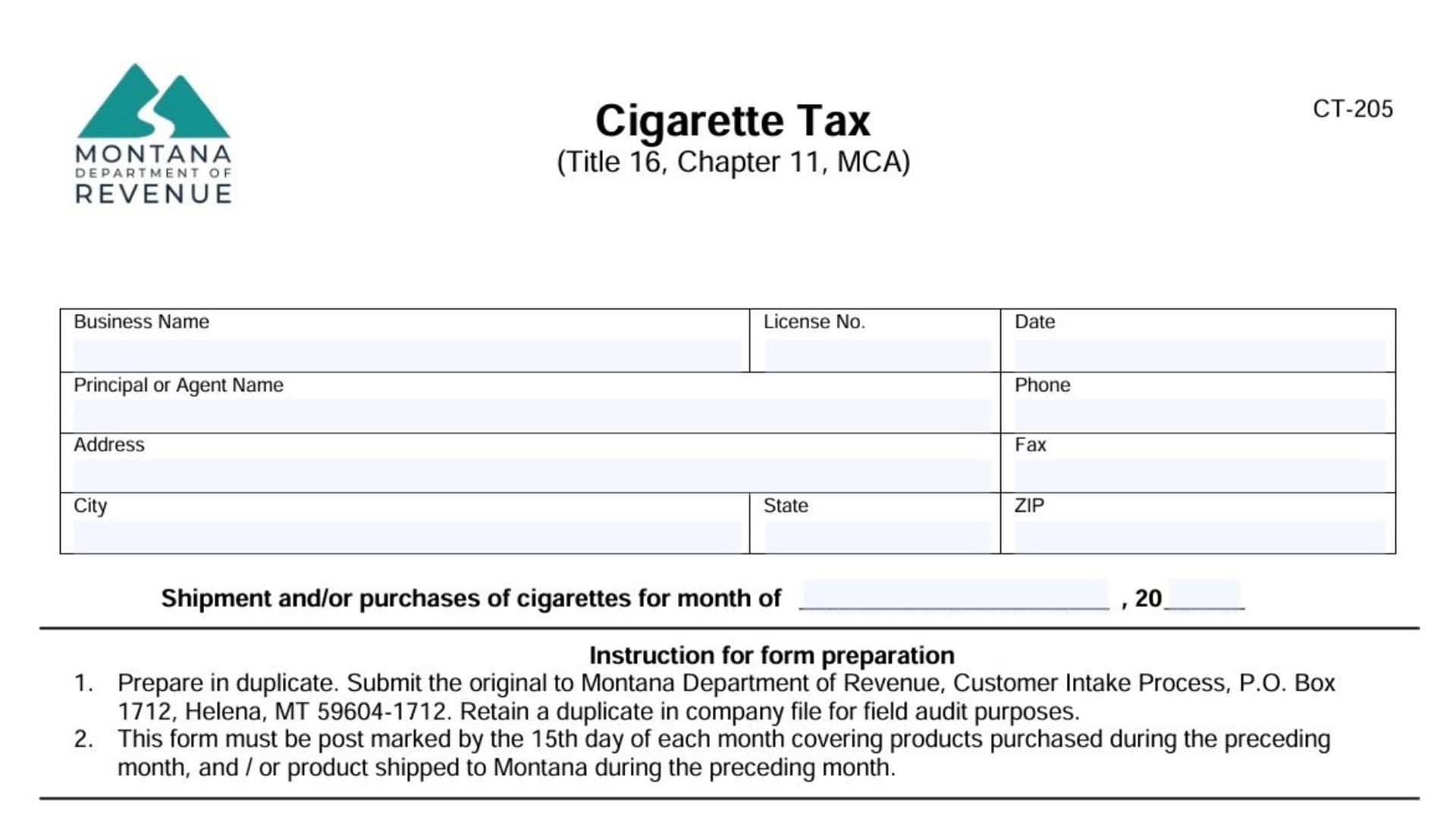 Montana Form CT-205 Instructions 2025 - 2026