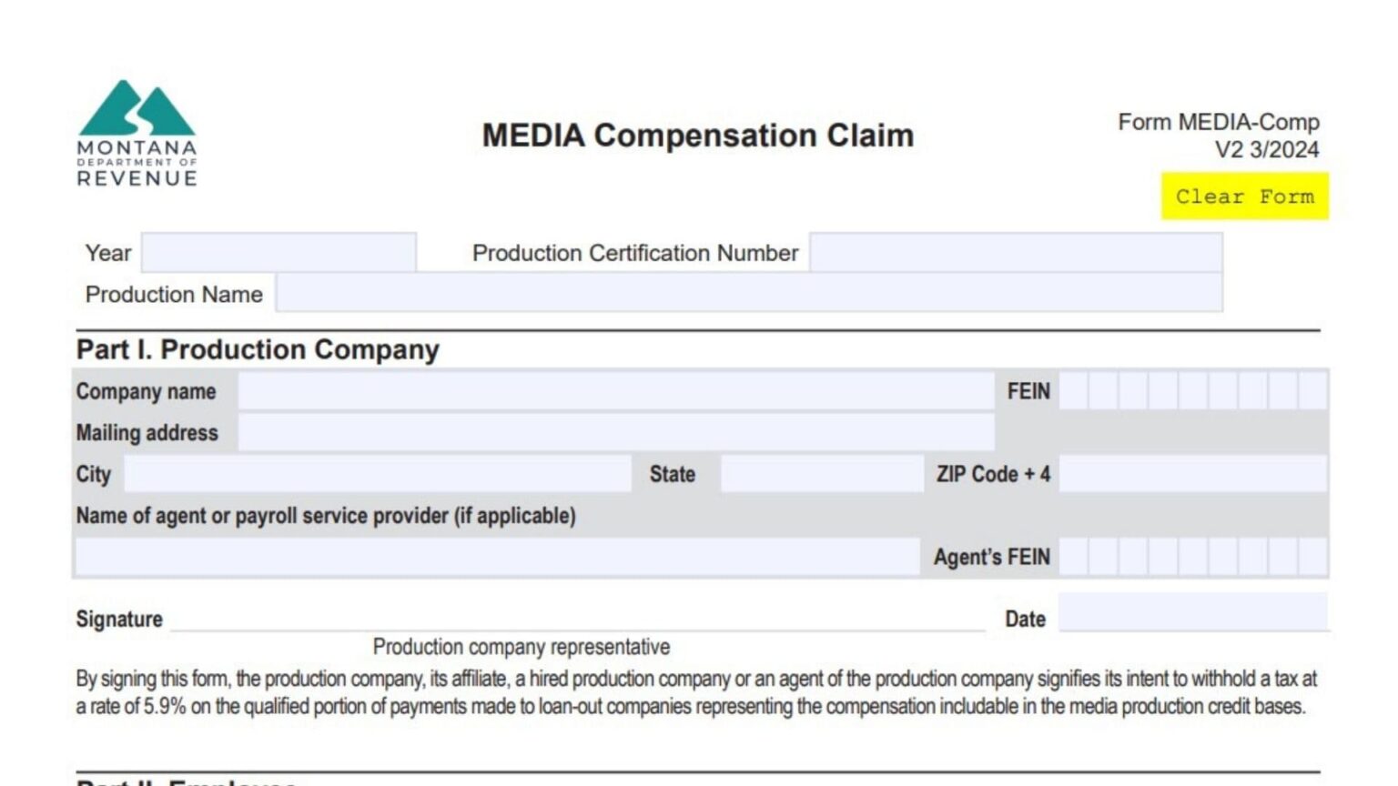 Montana Form MEDIA-COMP Instructions 2025 - 2026