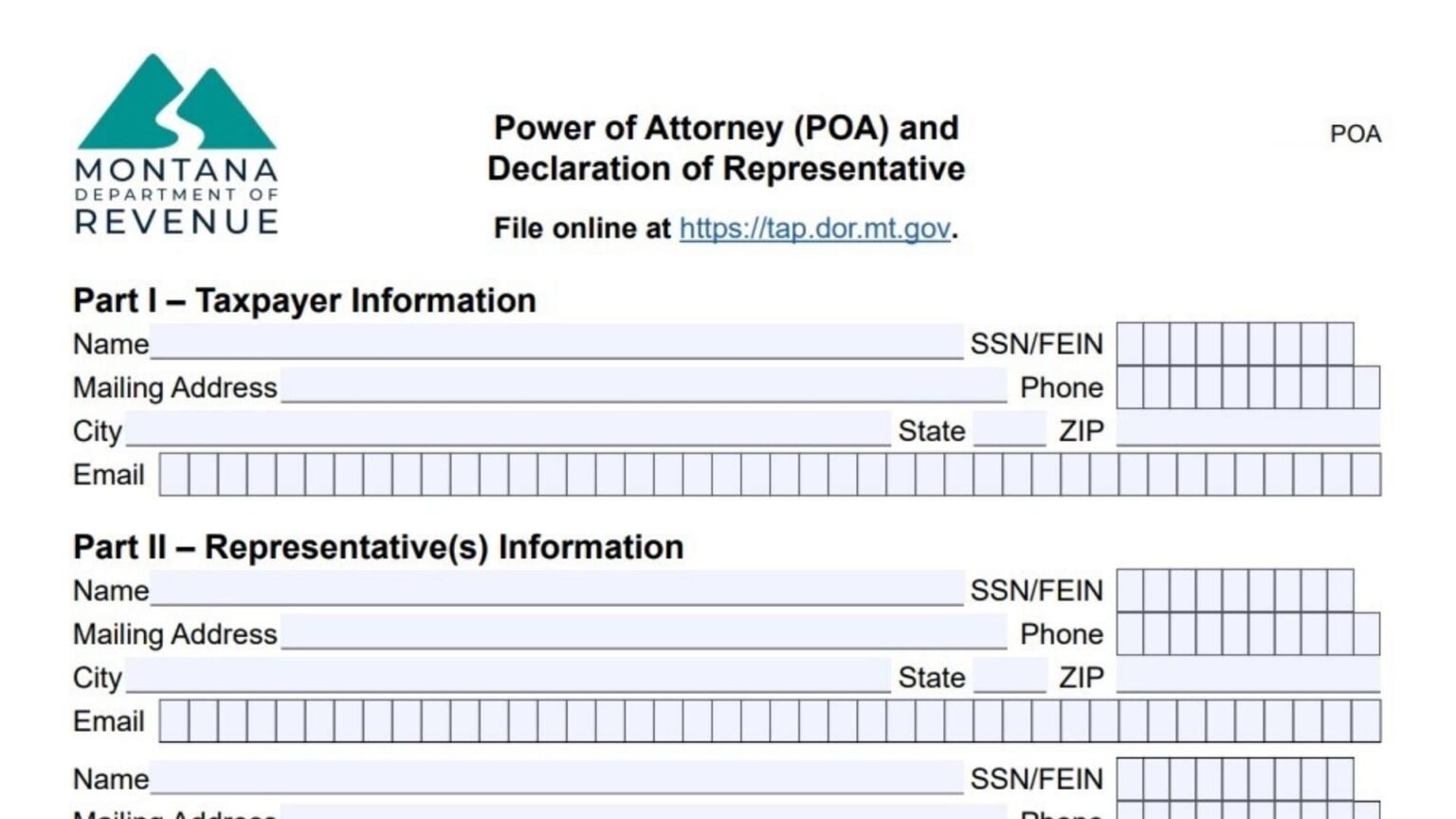 Montana Form POA Instructions 2025 - 2026