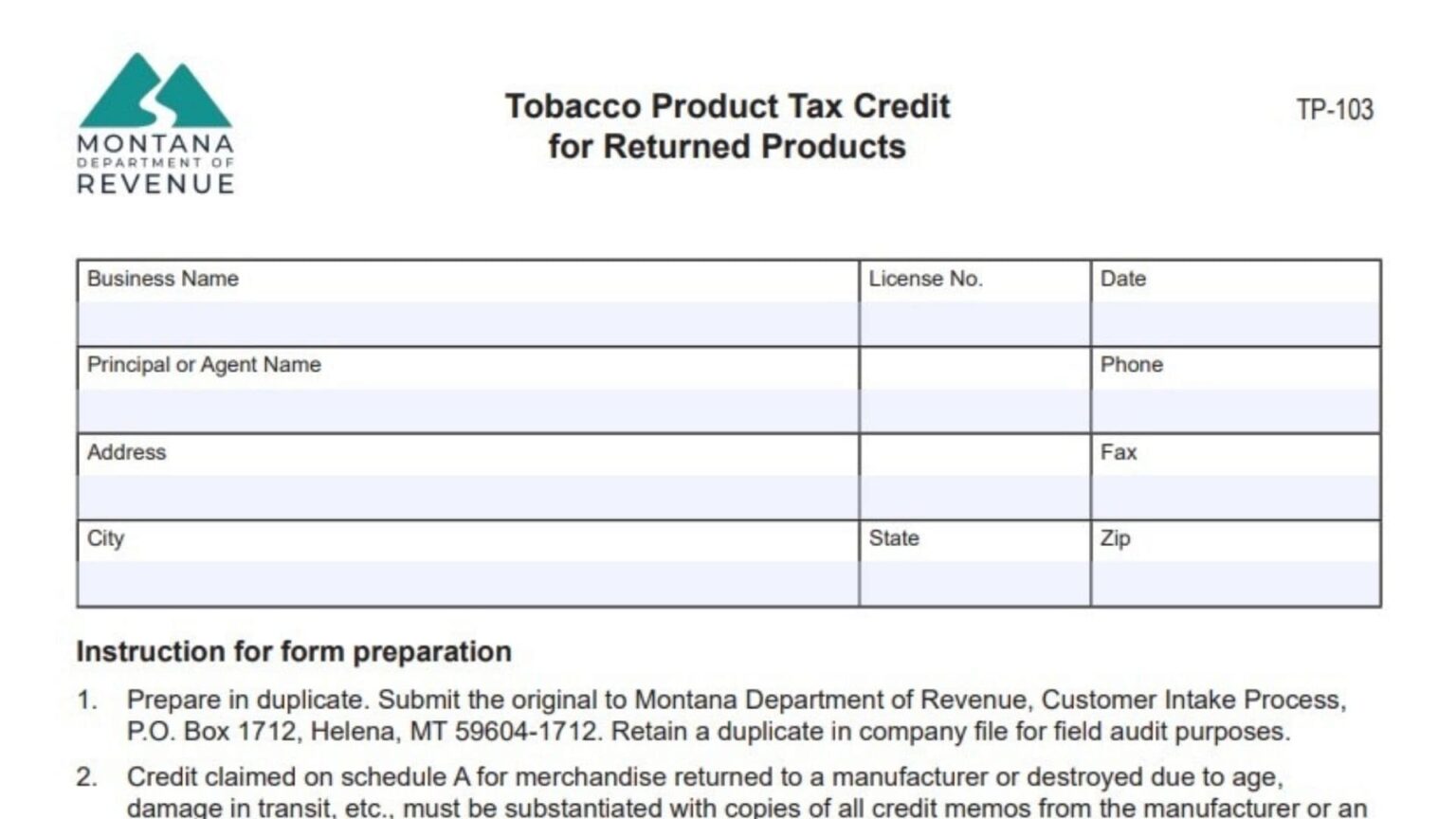 Montana Form TP-103 Instructions 2025 - 2026