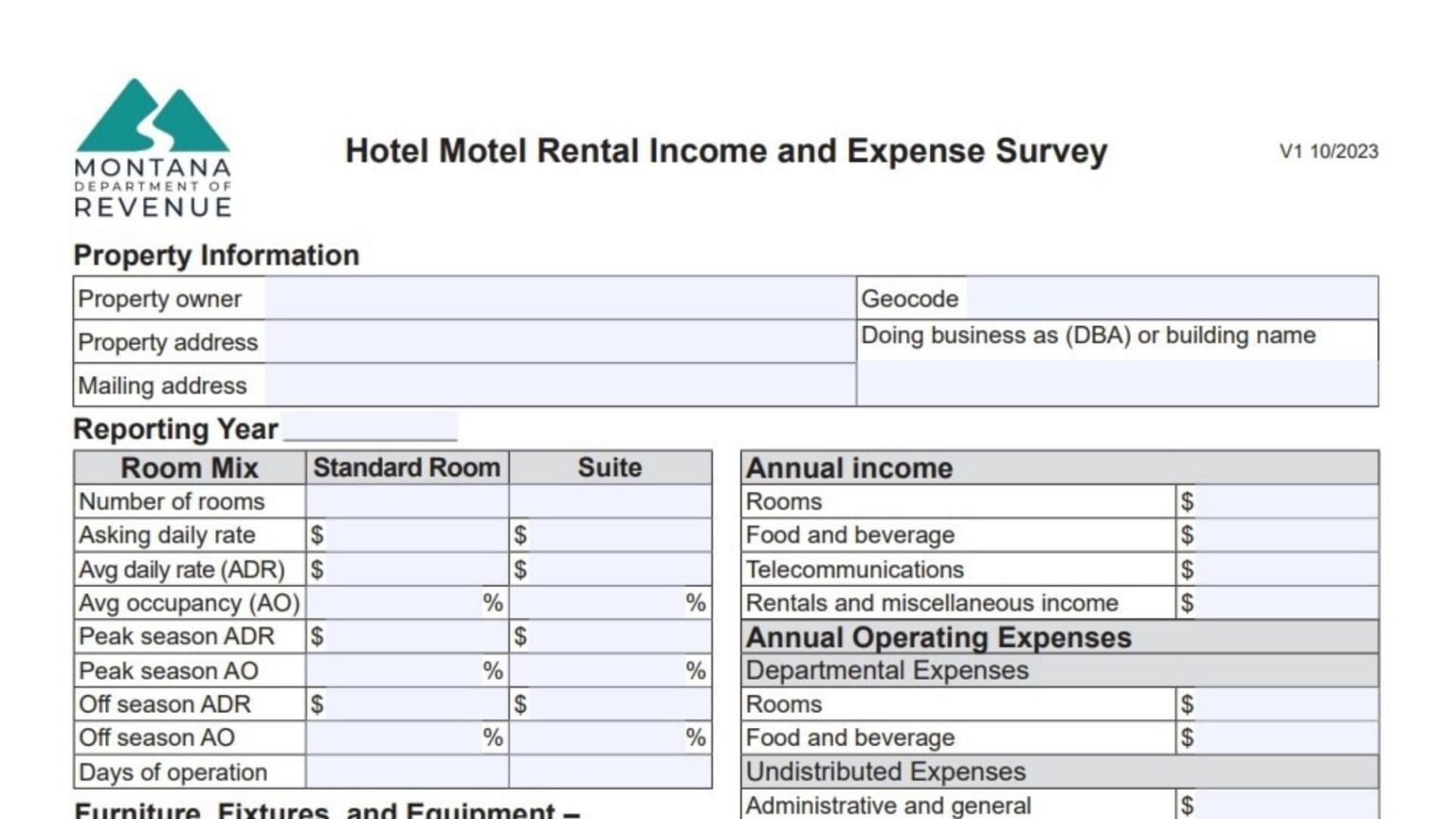 Montana Hotel Motel Rental Income And Expense Survey Form Instructions ...