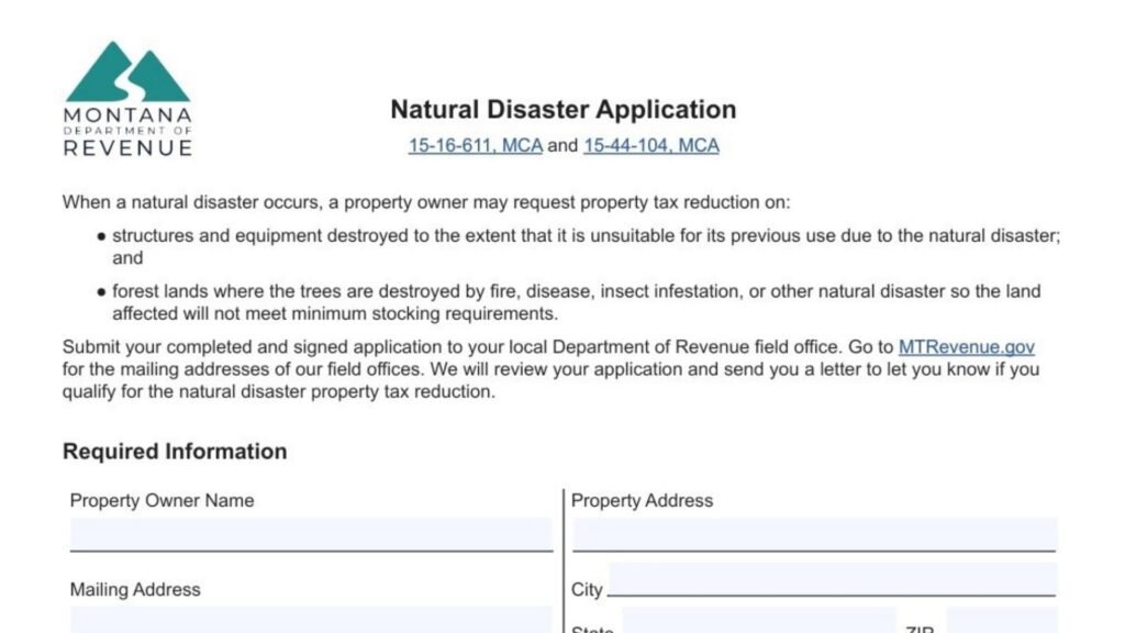 Montana Natural Disaster Application Form Instructions 2025 - 2026