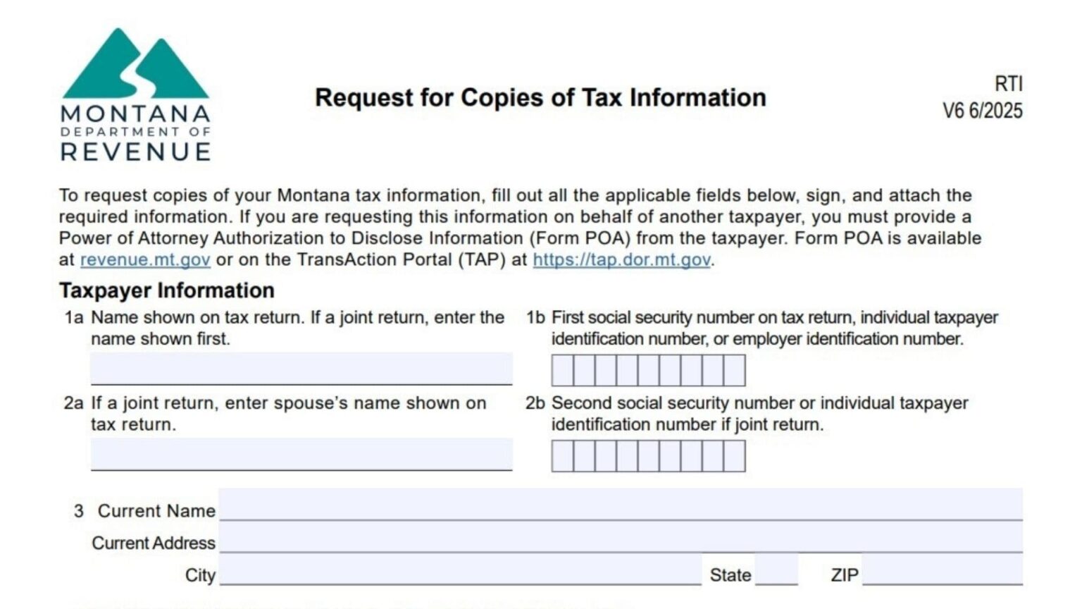 Montana Form RTI Instructions 2025 - 2026