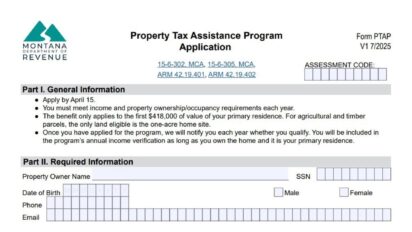 Montana Property Tax Assistance Program (PTAP) Application Form ...