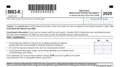 Kentucky Form 8863-K Instructions 2025 - 2026