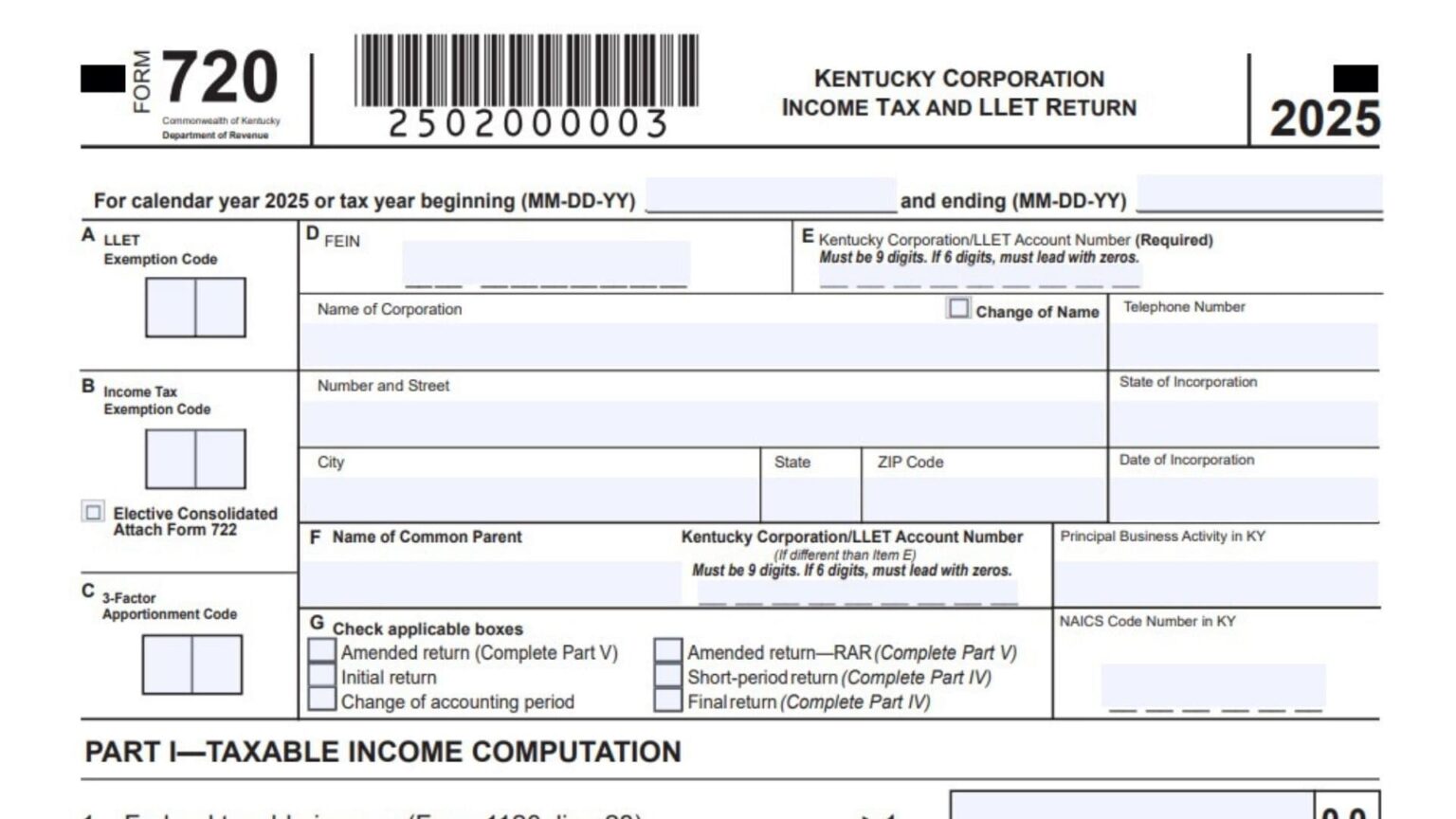 Kentucky Form 720 Instructions 2025 - 2026
