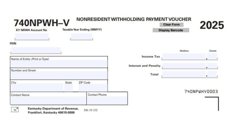 Kentucky Form 740NPWH-V Instructions 2025 - 2026